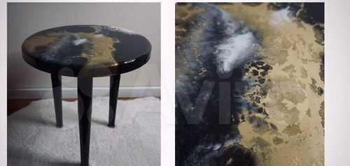 Журнальный столик с эпоксидной смолой (чёрный с зо