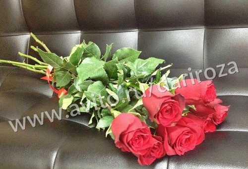 7 красных роз (60 см). Доставка