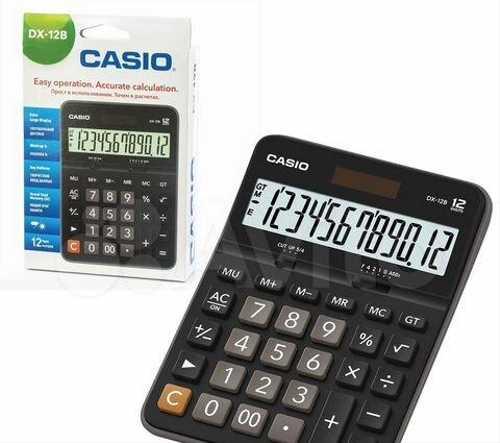 Калькулятор Casio настольный, 12 разрядов, двойное питание, 175х129 мм, черный (DX-12B-W-EC)