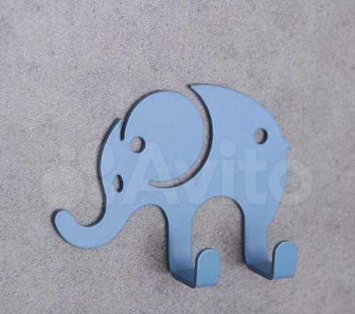 Вешалка интерьерная на 2 крючка "Слон", детская, цвет голубой