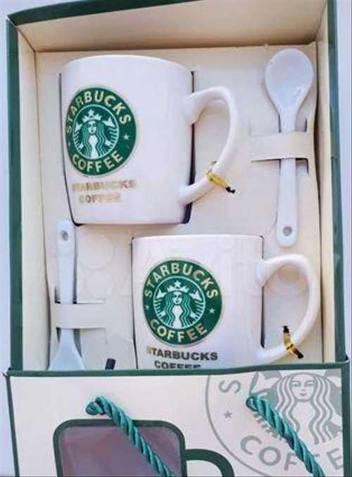 Набор чашек с ложками Starbucks + молотый кофе