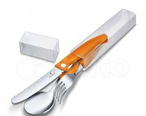 Набор из 3 столовых приборов Victorinox Swiss Classic: нож для овощей, вилка, ложка, оранжевый