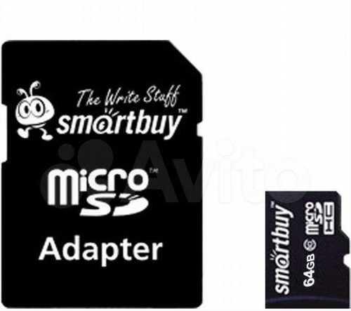 Карта памяти Micro SecureDigital 64Gb Smartbuy sdxc class 10 (SB64gbsdcl10-01) + SD адаптер