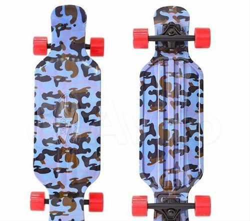 Скейтборд Y-scoo Longboard Shark TIR 31", 79*22 см, с сумкой, Blue Army, blue-red (408-Ba)