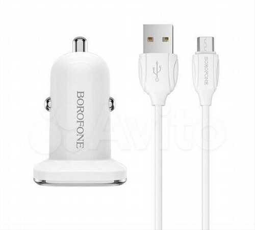 Азу USB 2.0A 1 USB порт borofone BZ12A Lasting QC3.0 кабель microusb белый