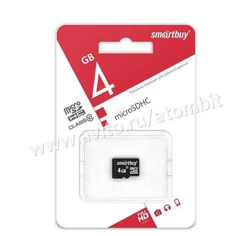 Карта microSD HC 4GB class 10 SmartBuy