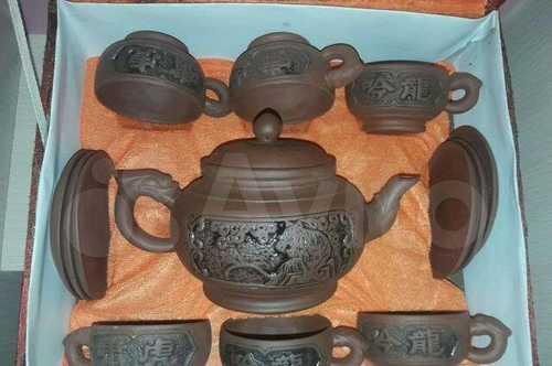 Глиняный чайный набор в сундуке
