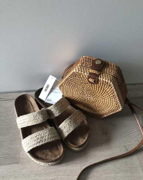 Плетеные сандалии и сумка