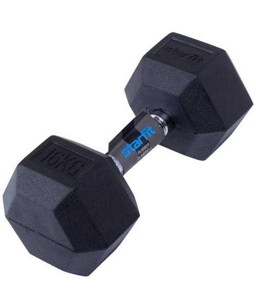 Гантель обрезиненная DB-301 16 кг, черная Starfit