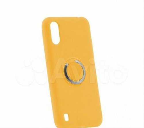 Чехол-накладка Samsung Galaxy A01/A015 Derbi Slim Silicone-3 с кольцом желтый