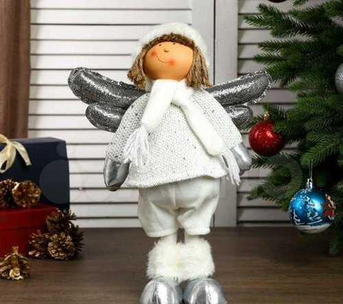 Кукла интерьерная "Ангелочек Веня в белом наряде, в серебристых сапожках" 54х13х19 см