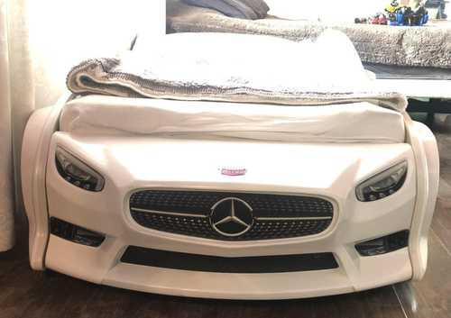 Кровать - машина с матрасом 3D Mercedes белый «Меб