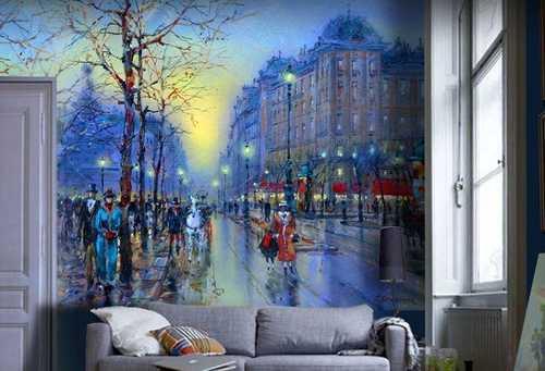 Картина на стену Вечерний Париж роспись стены