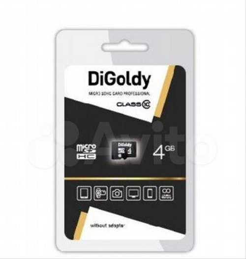 Карта памяти MicroSD 4 Gb Класс 10 DiGoldy без адаптера