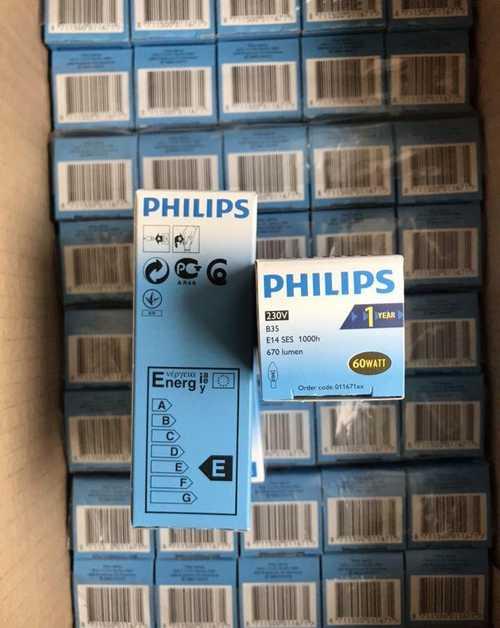 Лампа накаливания Philips, E14, 60 вт