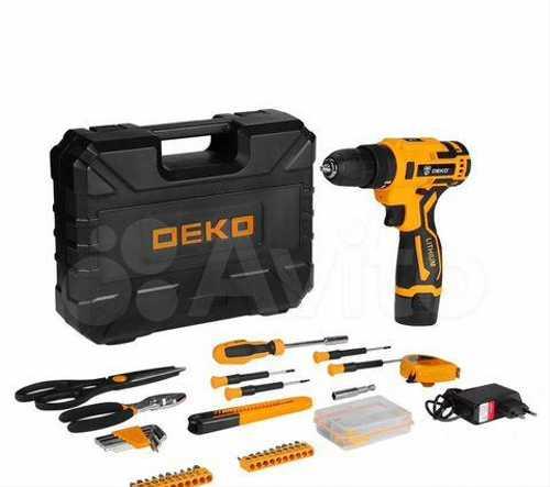 Аккумуляторная дрель-шуруповерт deko Banger 12v Li-Ion + набор инструмента 93 предмета, 1х1.8 Ач, з/у 063-4167