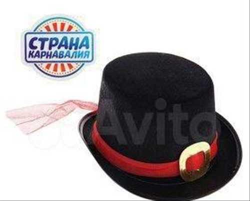 Карнавальная шляпка «Цилиндр», с красным ремешком, р-р 56-58, цвет чёрный