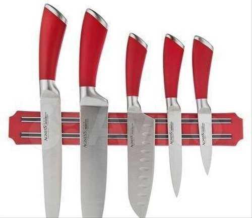 Набор ножей "Agness", цвет: красный, с магнитным держателем, 6 предметов