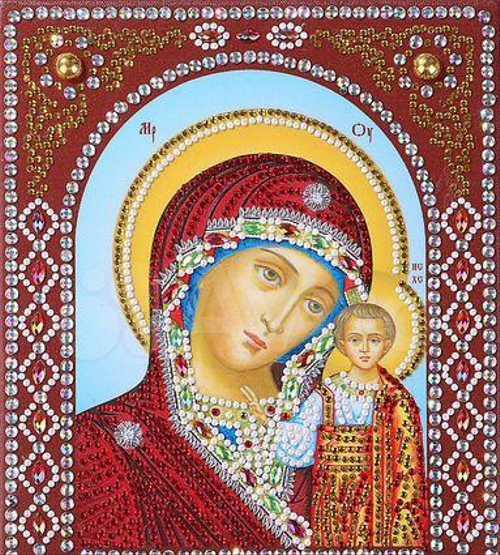 Алмазная живопись иконы фигурными стразам Пресвятая Богородица Казанская 20х25