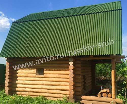 Баня в чашу 6х4 с террасой и мансардой