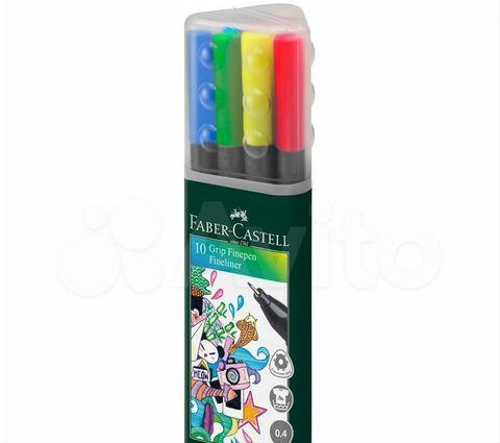 Ручки капиллярные Faber-Castell "Grip Finepen", 10 цветов, 0,4 мм, трехгранные, пластиковая упаковка (151611)