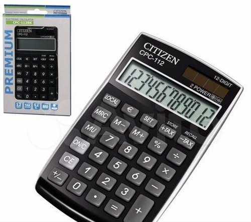 Калькулятор Citizen карманный, 12 разрядов, двойное питание, 120х72 мм, черный (CPC-112bkwb)