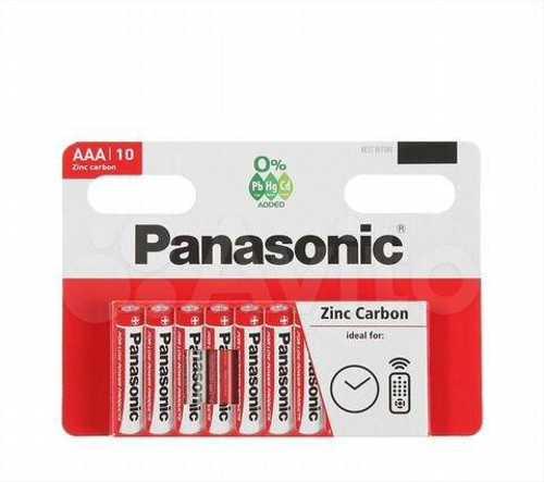 Батарейка солевая Panasonic Zinc Carbon, AAA, R03-10BL, 1.5В, блистер, 10 шт