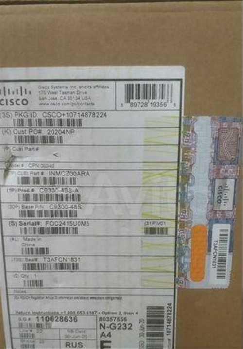 Коммутатор Cisco C9300-48S-A HE Китай/4шт/Новый