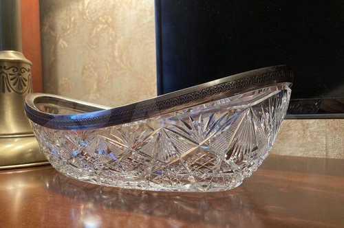 Антикварная хрустальная ваза серебро