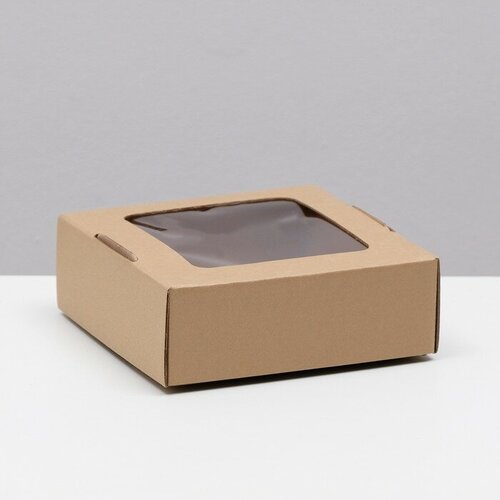 Коробка самосборная, с окном, крафт, бурая, 16 х 16 х 6 см (5 шт)