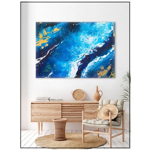 Картина для интерьера на натуральном хлопковом холсте "Акриловые брызги красок", 55*77см, холст на подрамнике, картина в подарок