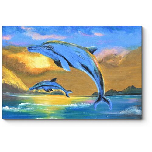 Модульная картина Дельфины на закате, масло 110x73