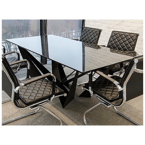 Стол переговоров, итальянский дизайн опор, стол Scorpio для офиса 200х100 см, столешница камень. Черный прямоугольный офисный стол переговоров