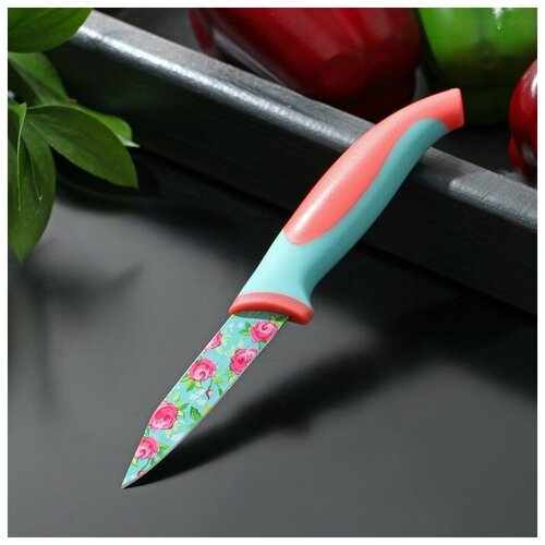 Доляна Нож кухонный с антиналипающим покрытием Доляна «Цветочки», лезвие 8 см