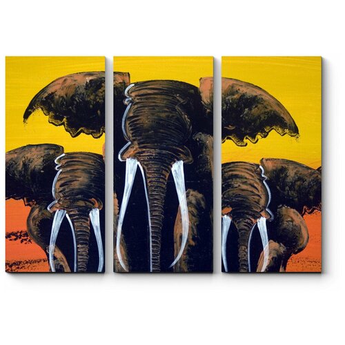 Модульная картина Могучее трио слонов 130x93