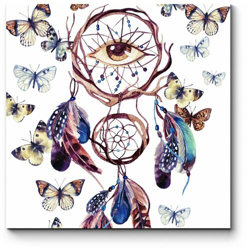 Модульная картина Ловец снов в окружении порхающих бабочек 60x60