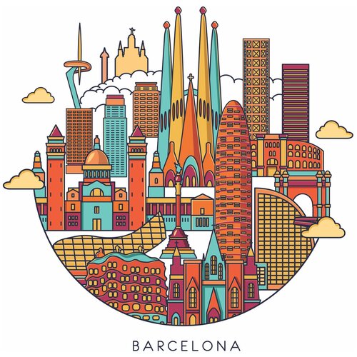 Постер / Плакат / Картина Разноцветная Барселона 60х90 см в раме