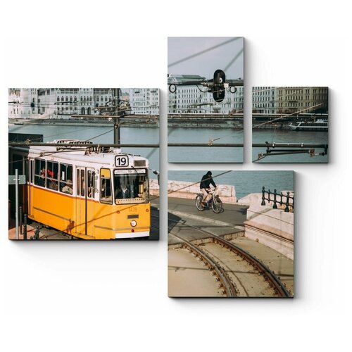 Модульная картина Трамвай по одной из улиц Будапешта132x110