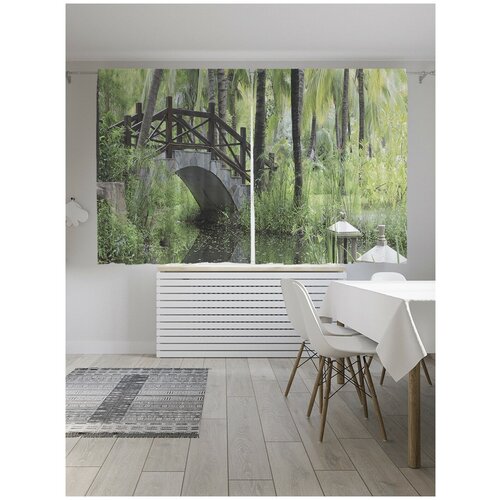 Классические шторы JoyArty "Мостик в парке", серия Oxford DeLux, 2 полотна 145x180 см