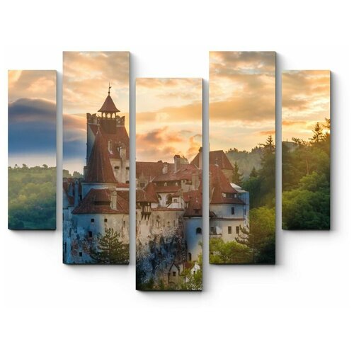 Модульная картина Средневековый замок Дракулы Бран в свете заката211x171
