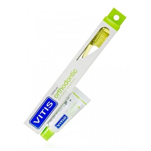 Щётка зубная в твердой упаковке Vitis Ortho access + Зубная паста Vitis Orthodontic 15 мл