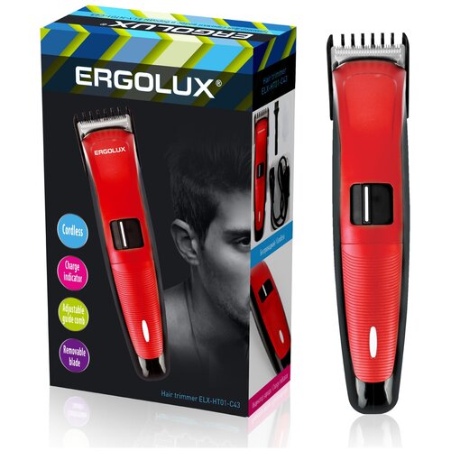 Триммер для волос и бороды ELX-HT01-C43 аккумуляторный в компл. 220-240В красн. | код 13962 | Ergolux ( 1шт. )