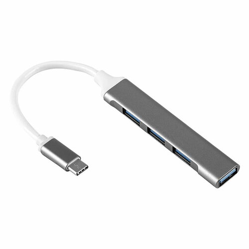 Переходник с Type-C на 4 USB (3.0 и 2.0), OTG, серебристый / хаб для MacBook, ноутбука, смартфона, планшета, серый