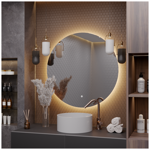 Зеркало круглое "парящее" Муза D70 для ванной с тёплой LED-подсветкой