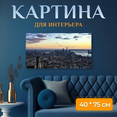 Картина на холсте "Город, городской пейзаж, панорамный" на подрамнике 75х40 см. для интерьера