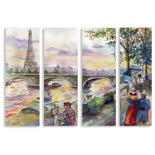 Модульная картина на холсте "Нарисованный Париж" 90x18 см