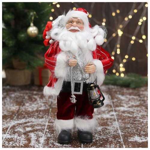 Зимнее волшебство Дед Мороз "В красной полосатой шубе, с подарками" 16х30 см