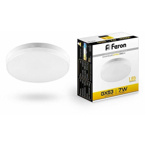 Лампа светодиодная LED 7вт GX53 теплый таблетка | код 25831 | FERON (7шт. в упак.)