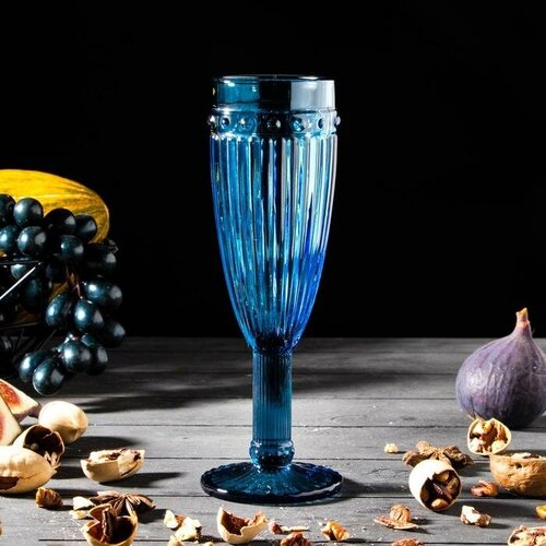 Бокал стеклянный для шампанского «Босфор», 180 мл, 7×20 см, цвет синий