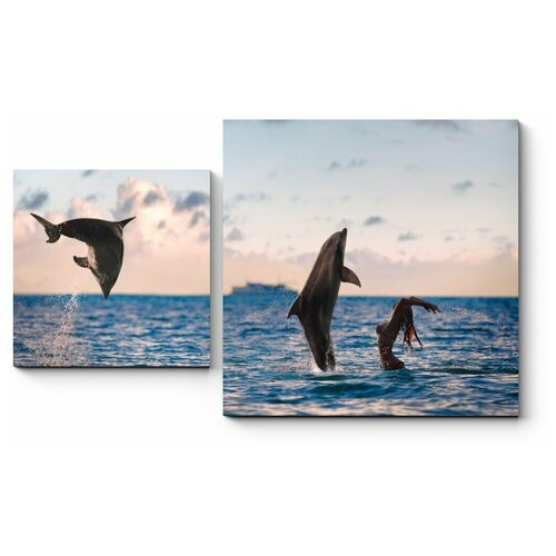 Модульная картина Купание с дельфинами100x60